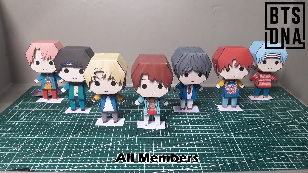 BTS DNA Papercraft || All Seven Members Chibi Version - YouTube