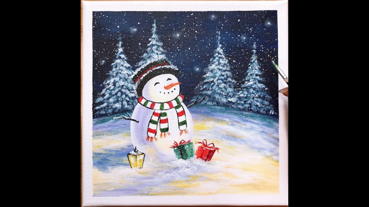Cute Little Snowman | Acrylic Painting Tutorial | Sophia Art - YouTube