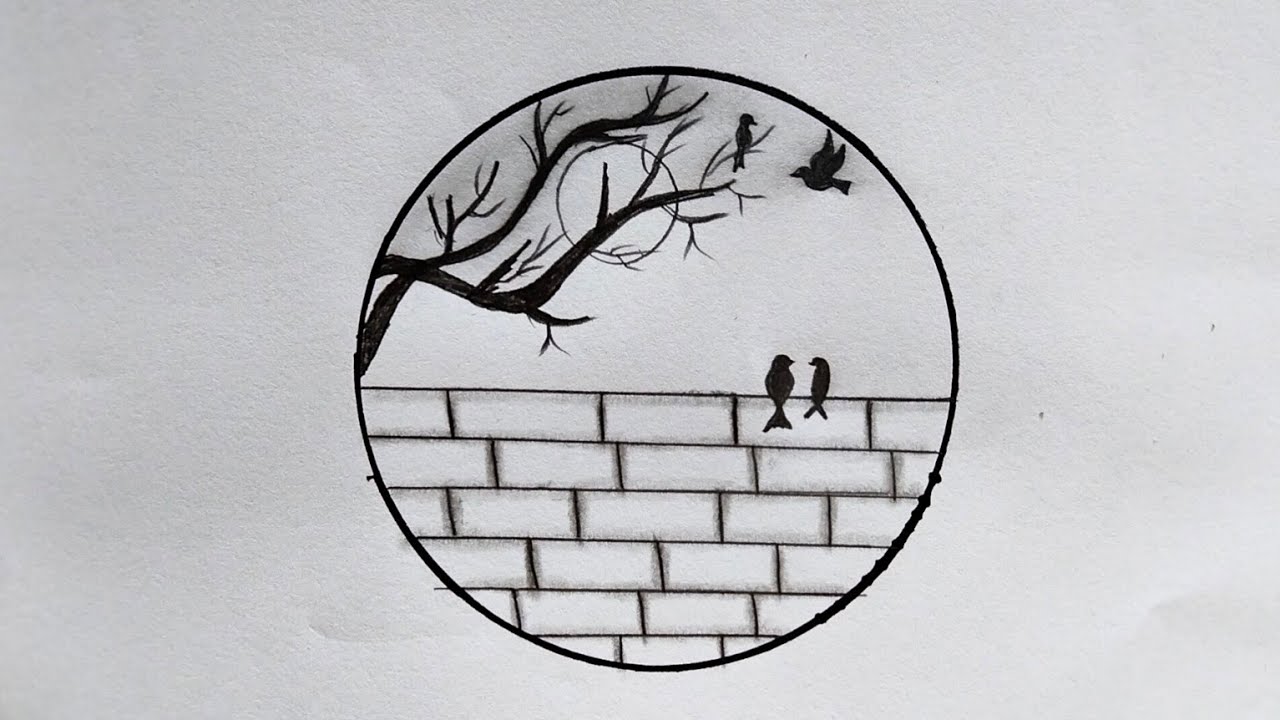 Pencil drawing in a circle easy drawing scenery || Easy drawing ...