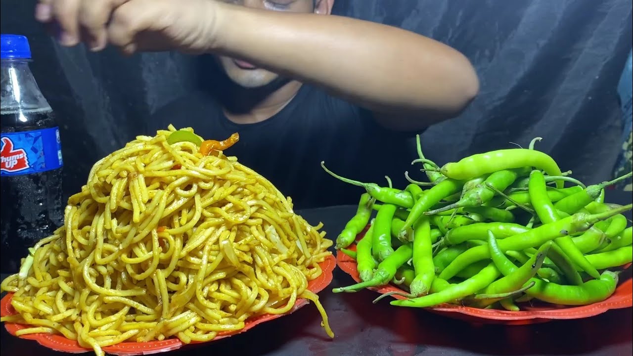 Spicy 🌶️ Green Chilli Challenge With Noodles Eating #greenchilli # ...