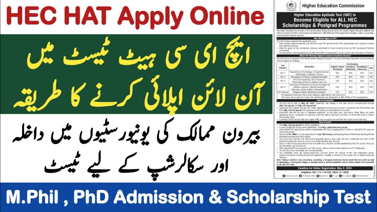 How to Apply for HAT HEC Scholarship & M.Phil, PhD Admission Test 2024 ...