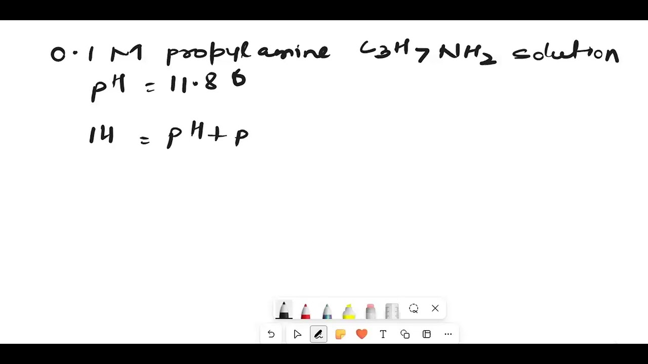 The pH of 0.10 M propylamine, C3H7NH2(aq), was measured as 11.86. What ...