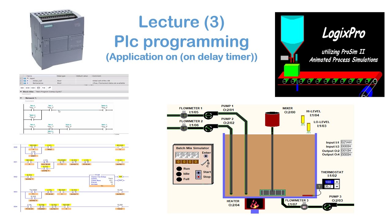 Lec 3 _ on delay timer application _ PLC ladder language _ logixpro - YouTube