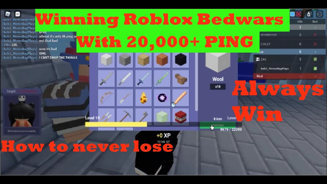 Winning with 20000+ ping (Roblox Bedwars) - YouTube