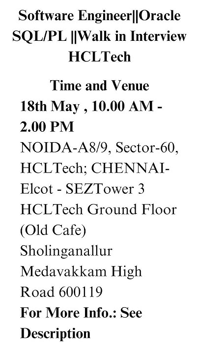 Software Engineer||Oracle SQL/PL ||Walk in Interview HCLTech - YouTube