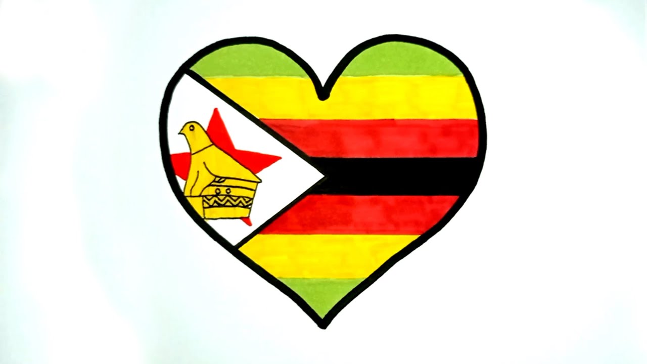 How to Draw Zimbabwe Heart Flag | Country Flag | Heart Flag | Love Flag ...