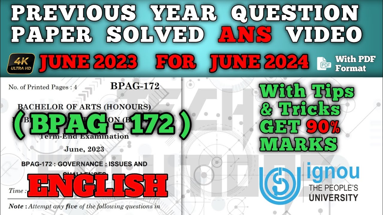 BPAG 172 SOLVED QUESTION PAPER JUN 2023 FOR JUN 2024 IN ENGLISH | BPAG ...