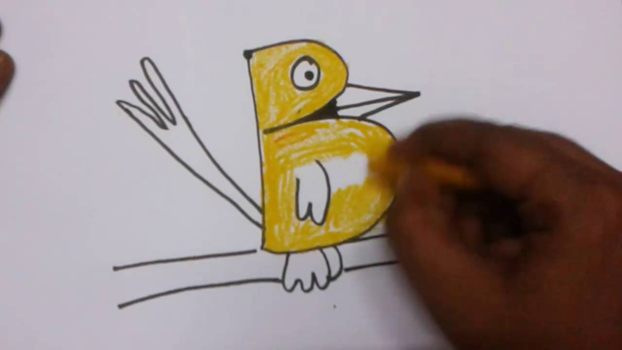 How to draw BIRD from alphabet B step by step very easily - YouTube