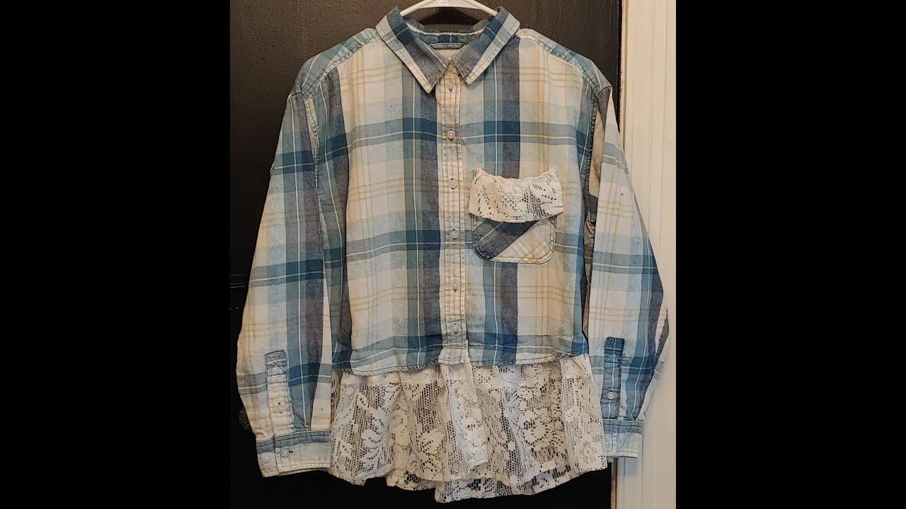 Quick Beginner-Friendly Upcycle Flannel Shirt added lace to pocket and ...