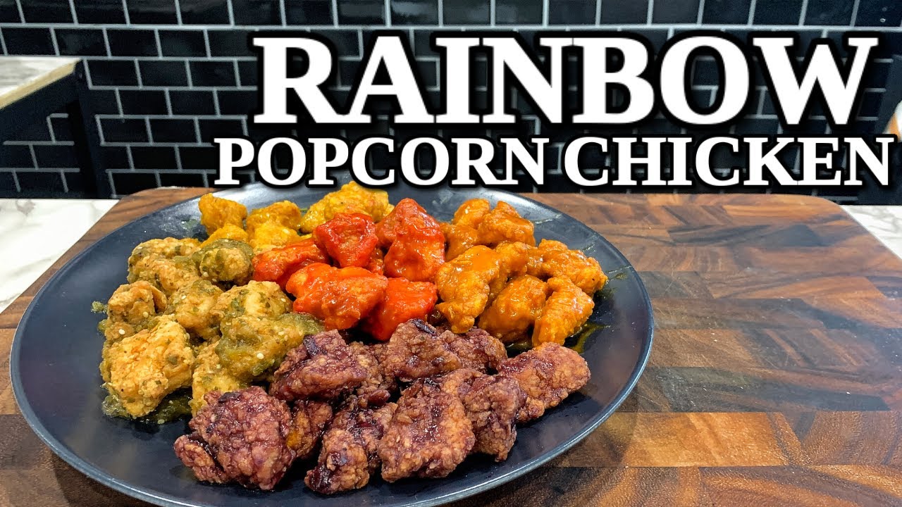 Rainbow Popcorn Chicken with 5 Different BBQ Sauces - YouTube
