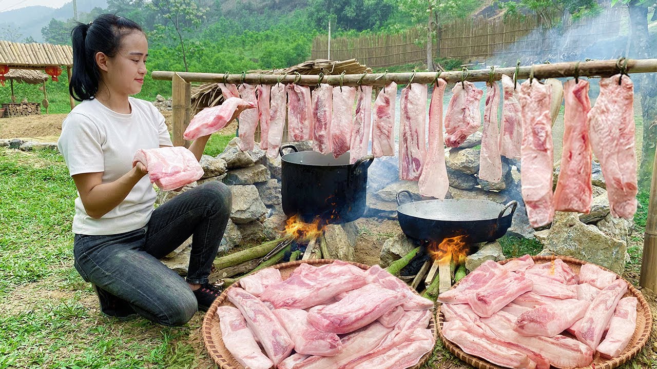 Pork oil fry - Cooking oil from pork fat - Build a solid pond with ...