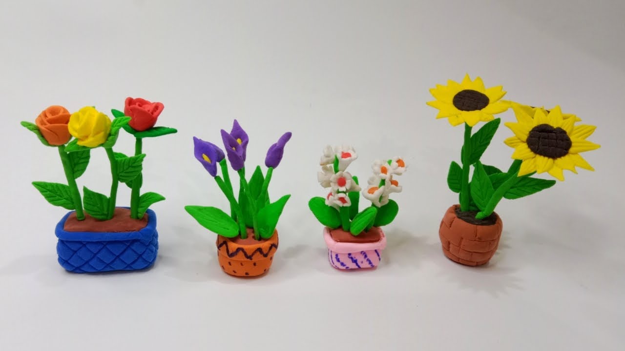 Diy How to make polymer clay miniature flower pots | Clay Collection ...