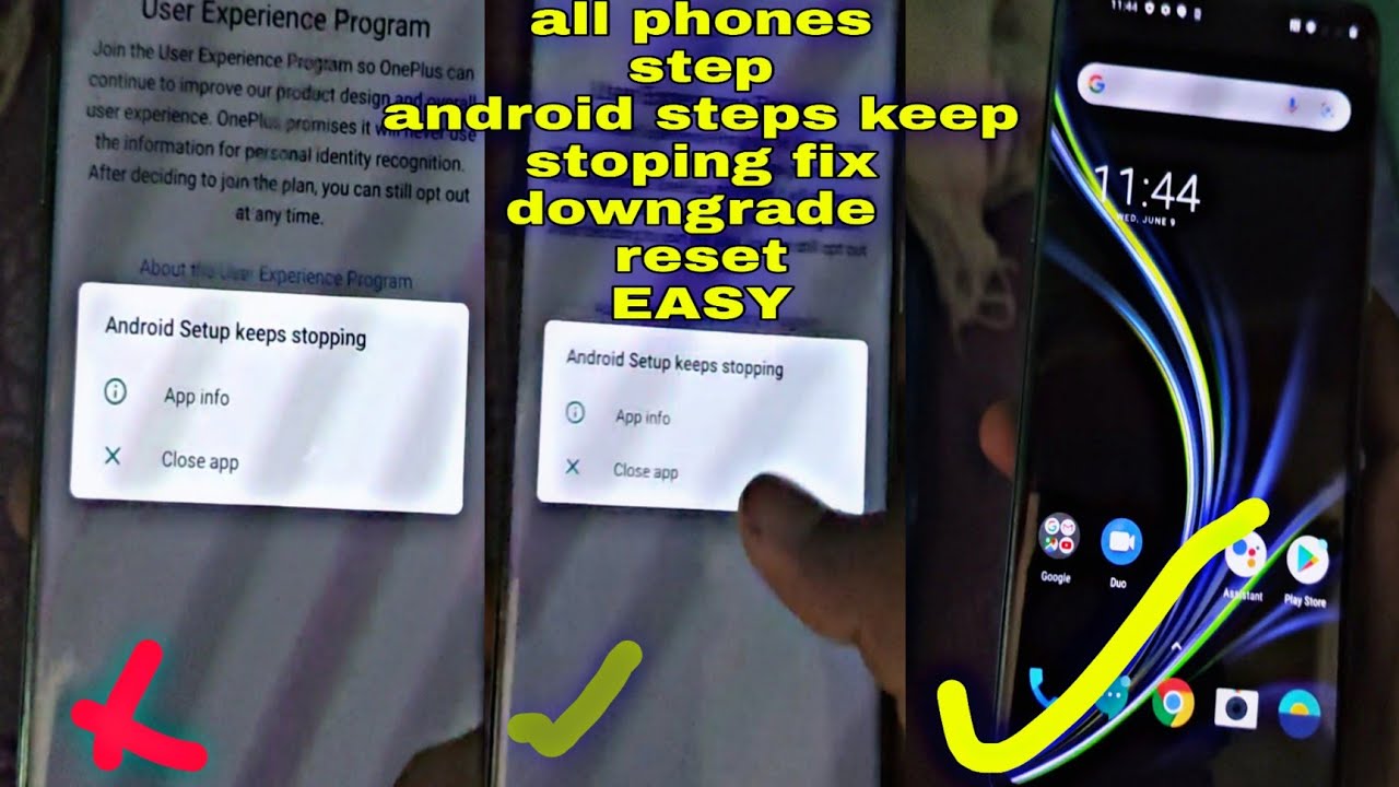 Android setup keep stoping fix easy One Plus downgrade problem fix ...