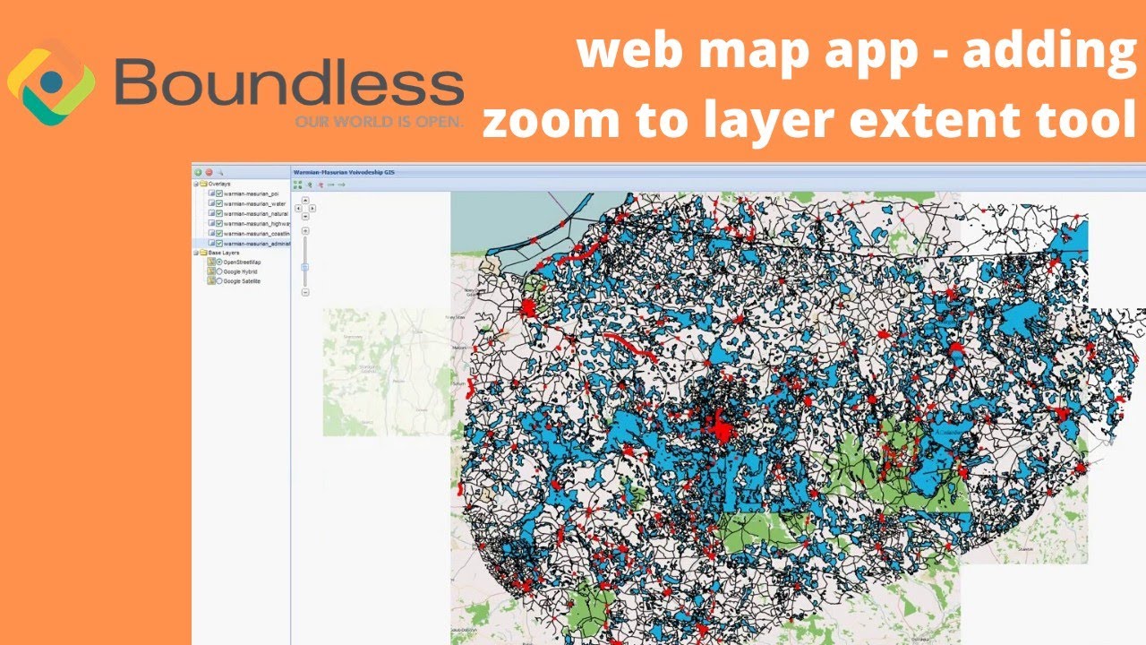 BoundlessGeo: web map application basics - adding a Zoom to Layer Extent tool - YouTube