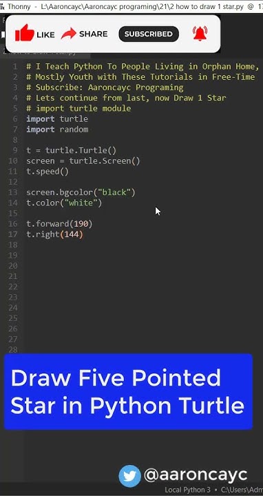 Create Graphics In Python Draw Five Pointed Star Python Pythonprogramming Pythontutorial