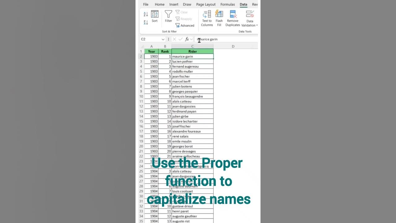 Excel - Use Proper function to Capitalize Names #excel #exceltips #data #exam #college #school ...