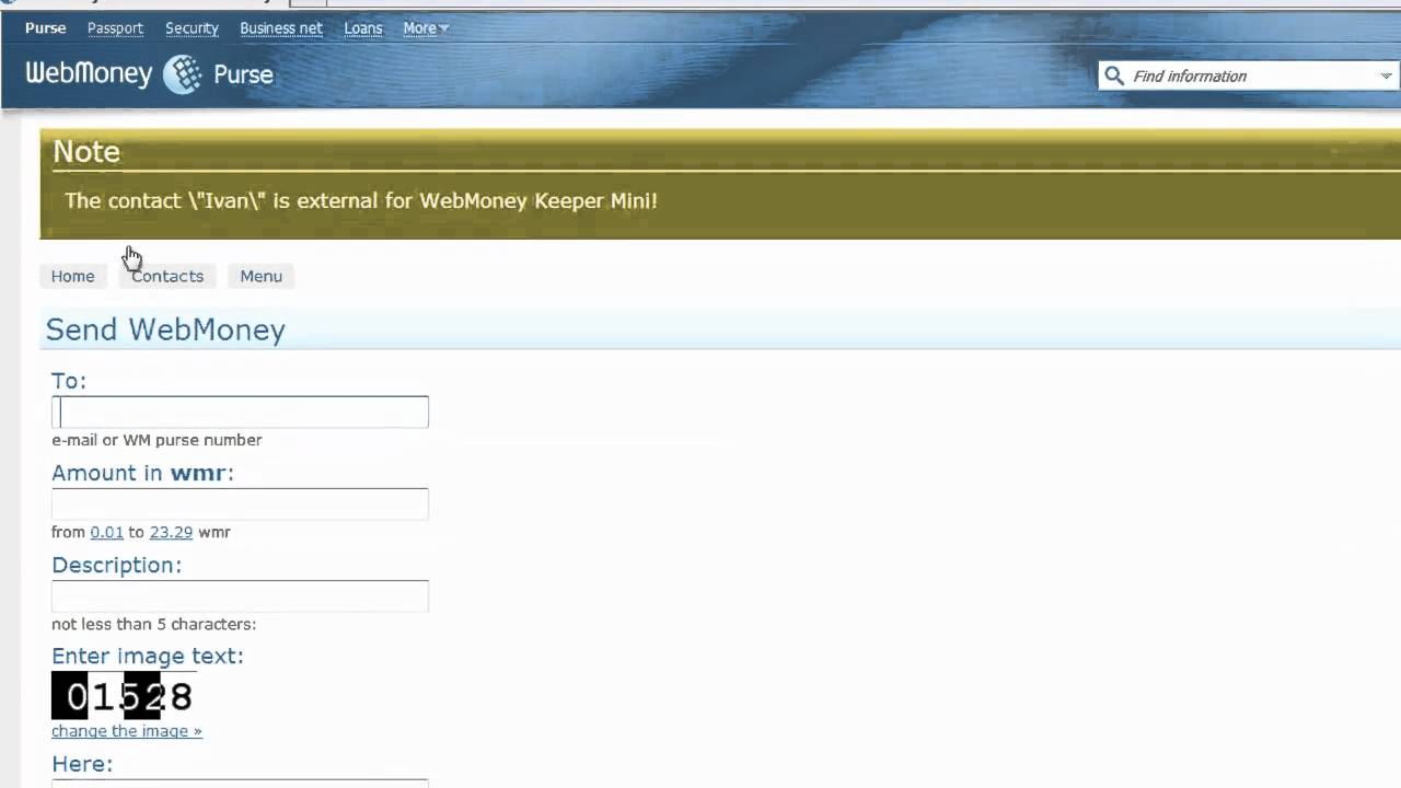 WebMoney Keeper Mini: How to transfer funds to a contact - YouTube