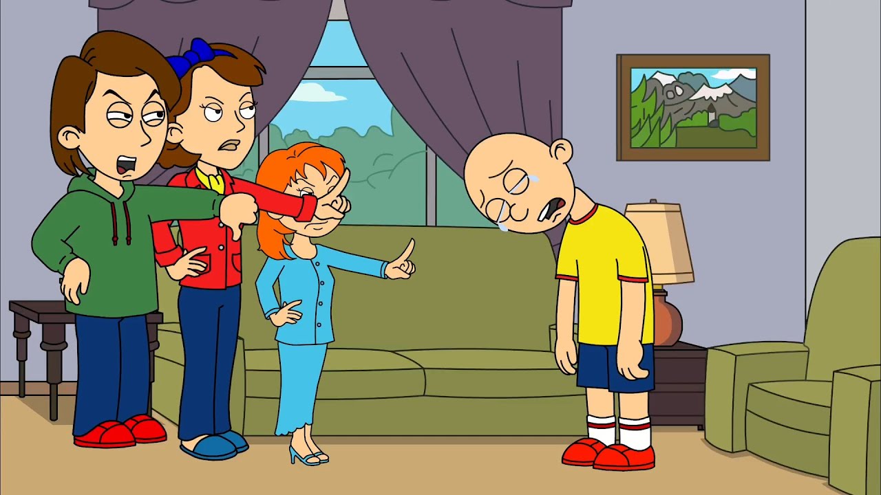 Caillou lets the pet cat run away and gets grounded - YouTube