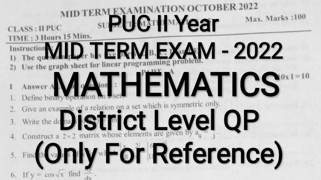 PUC II Year Maths Mid Term Exam Question Paper 2022 For Reference puc-ii-year-maths-mid-term-exam-question-paper-2022-for-reference