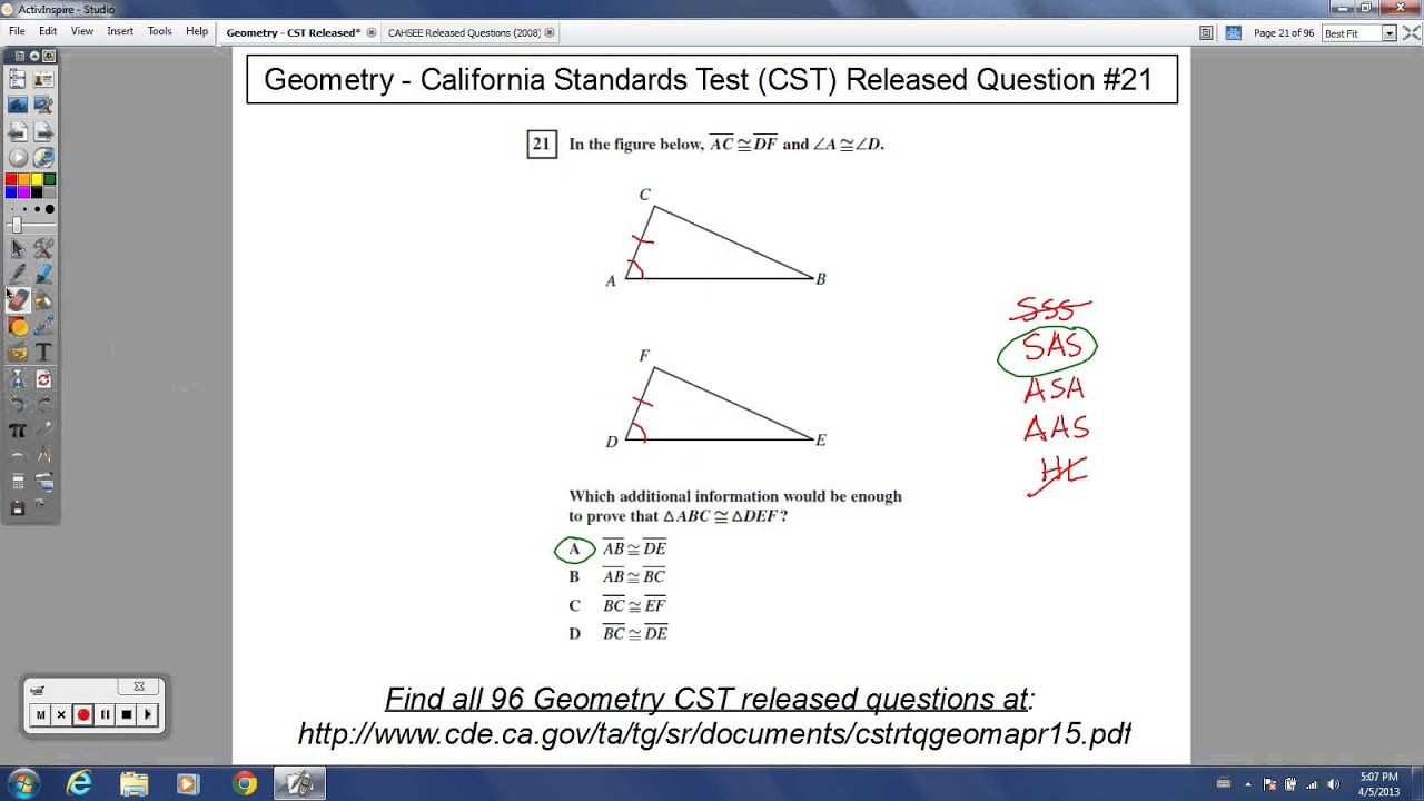 Geometry - CST Released Question #21 (Proving Congruent Triangles ...
