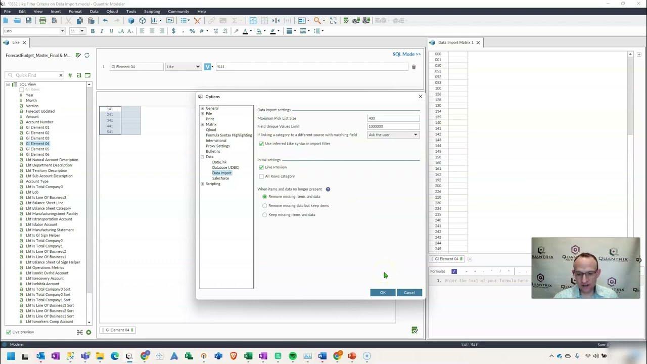 Learn Quantrix Modeler Like Filter Criteria On Data Import 0332 Youtube