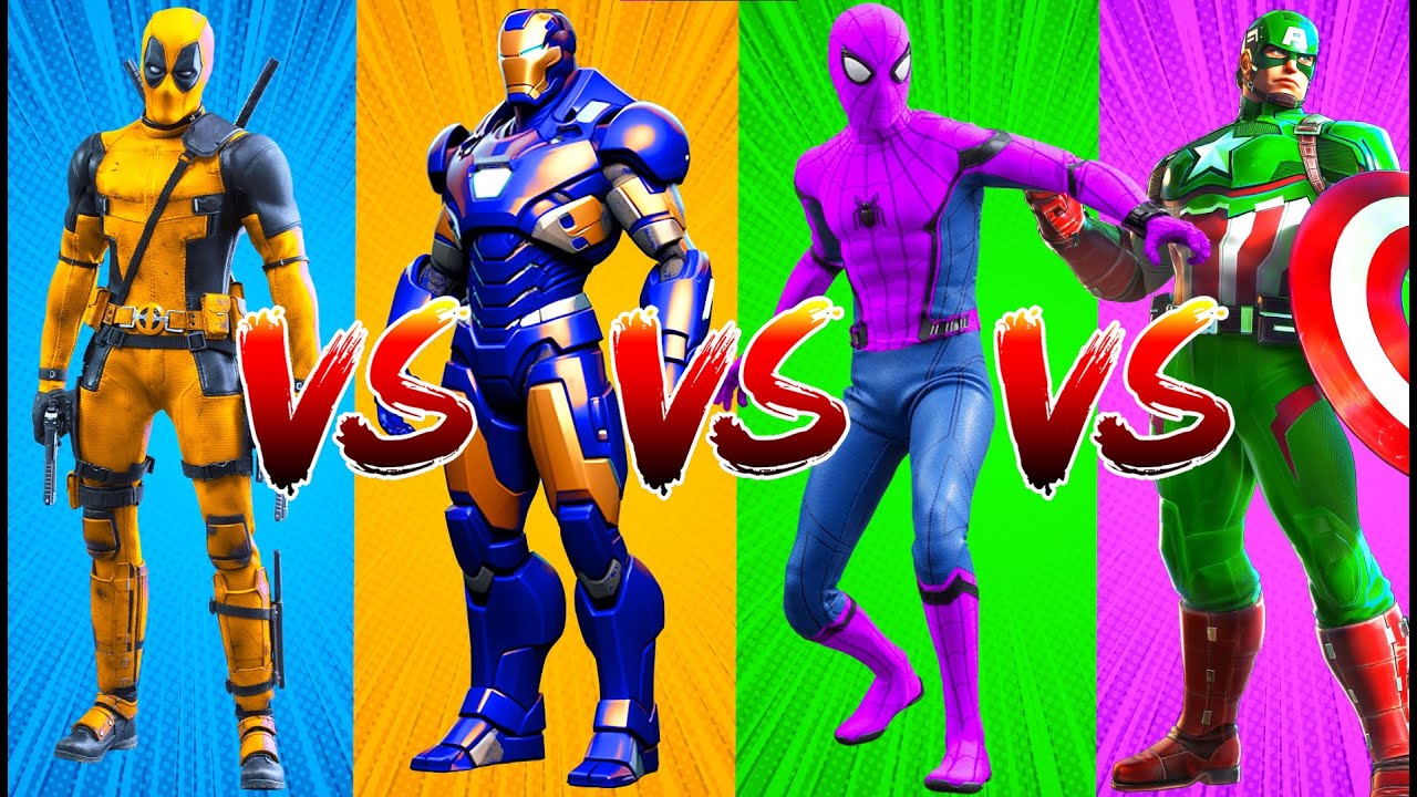 SUPERHERO COLOR DANCE CHALLENGE Orange Deadpool vs Blue Iron Man vs ...