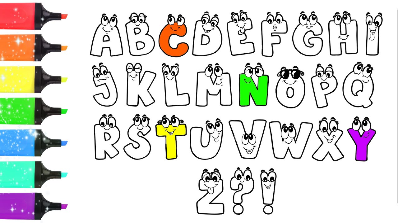 Alphabet coloring page - Alphabet songs - ABC paint for kids / BUBBLE ...