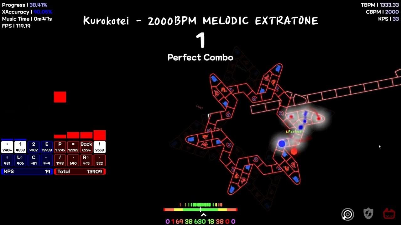[ADOFAI Gameplay #7] Kurokotei - 2000BPM MELODIC EXTRATONE (Normal 16 Keys clear) - YouTube