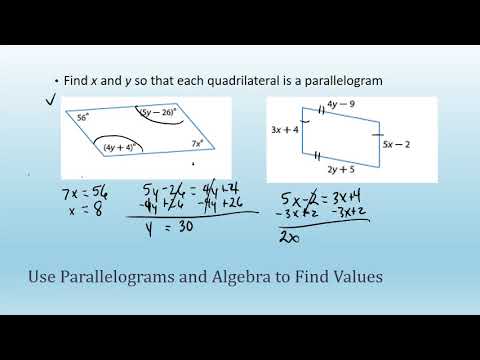 Use Parallelograms and Algebra to Find Values - YouTube
