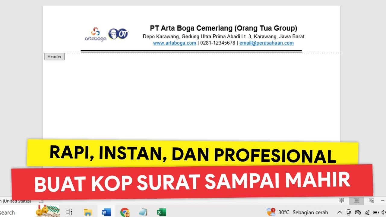PEMULA LANGSUNG JAGO! Cara Membuat Kop Surat di Word Header dengan Logo ...