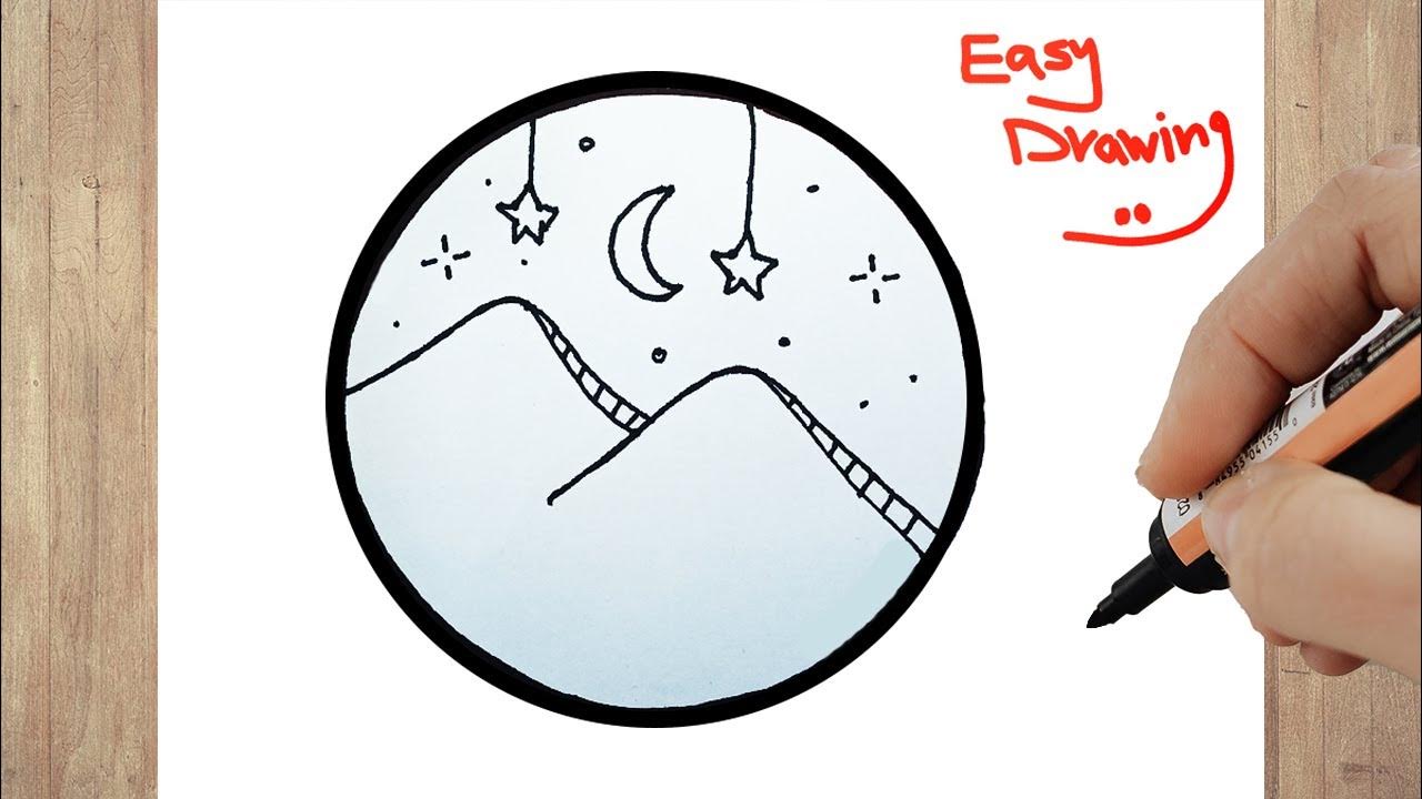 How to draw a mountains in a circle step by step | DRAWING A MOUNTAINS ...