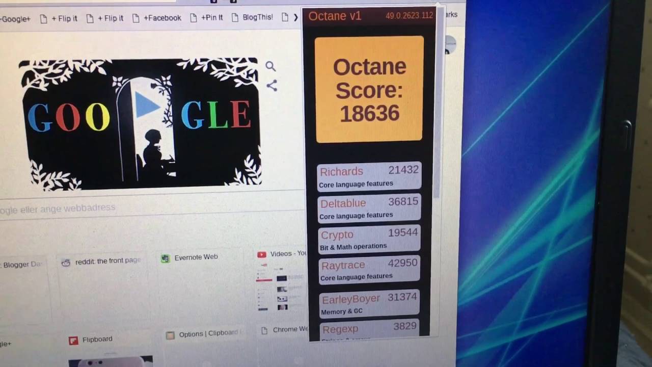 Octane benchmark score of my Chromebook home brew - YouTube