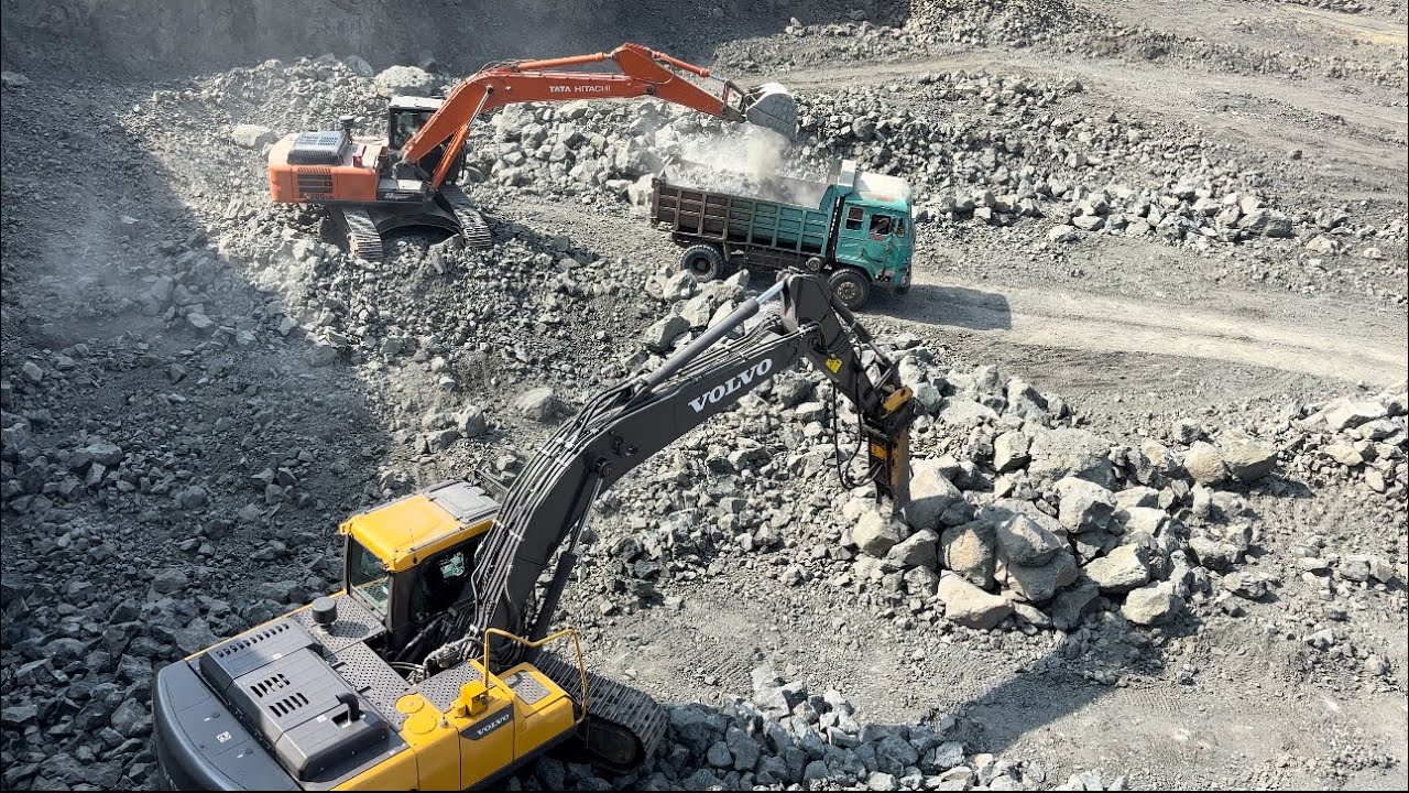 Volvo and tata hitachi poclain | new excavator | truck loading ...