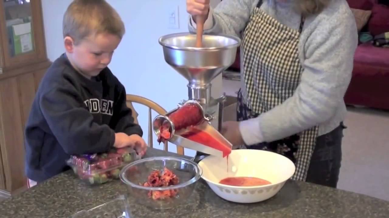 Processing Strawberries with The Original Squeezo Strainer - YouTube