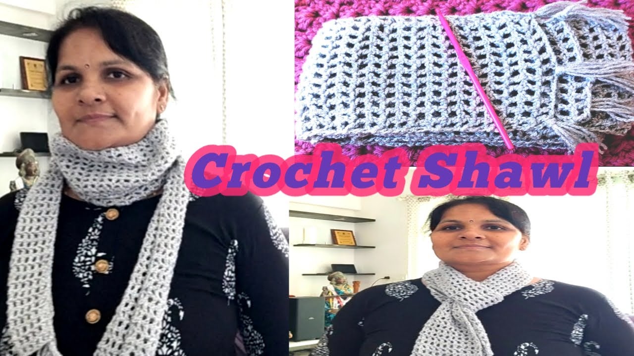 Easy குரோஷா ஷால் in Tamil // Easy Crochet shawl easy pattern for ...