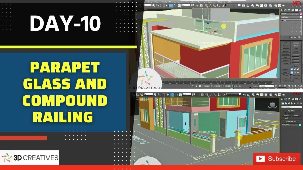 3Ds max Parapet Glass and Compound Railing | DAY~10 - YouTube