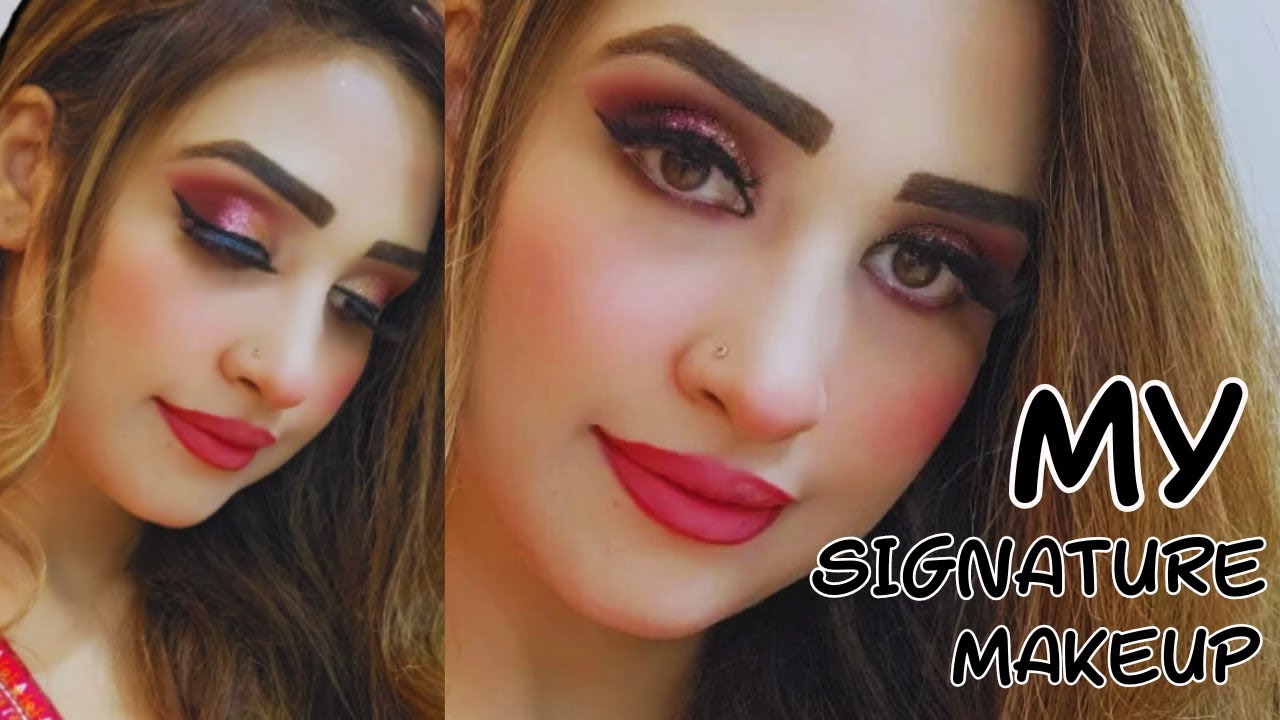 MY SIGNATURE MAKEUP LOOK! |Rose gold glittery eyeshadow tutorial - YouTube