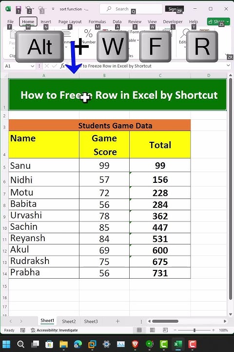 How to Freeze Row in Excel by Shortcut. - YouTube