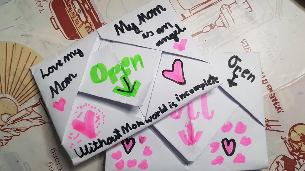 DIY SURPRISE MESSAGE CARD FOR MOTHER'S DAY |Pull tab origami MOTHER'S ...