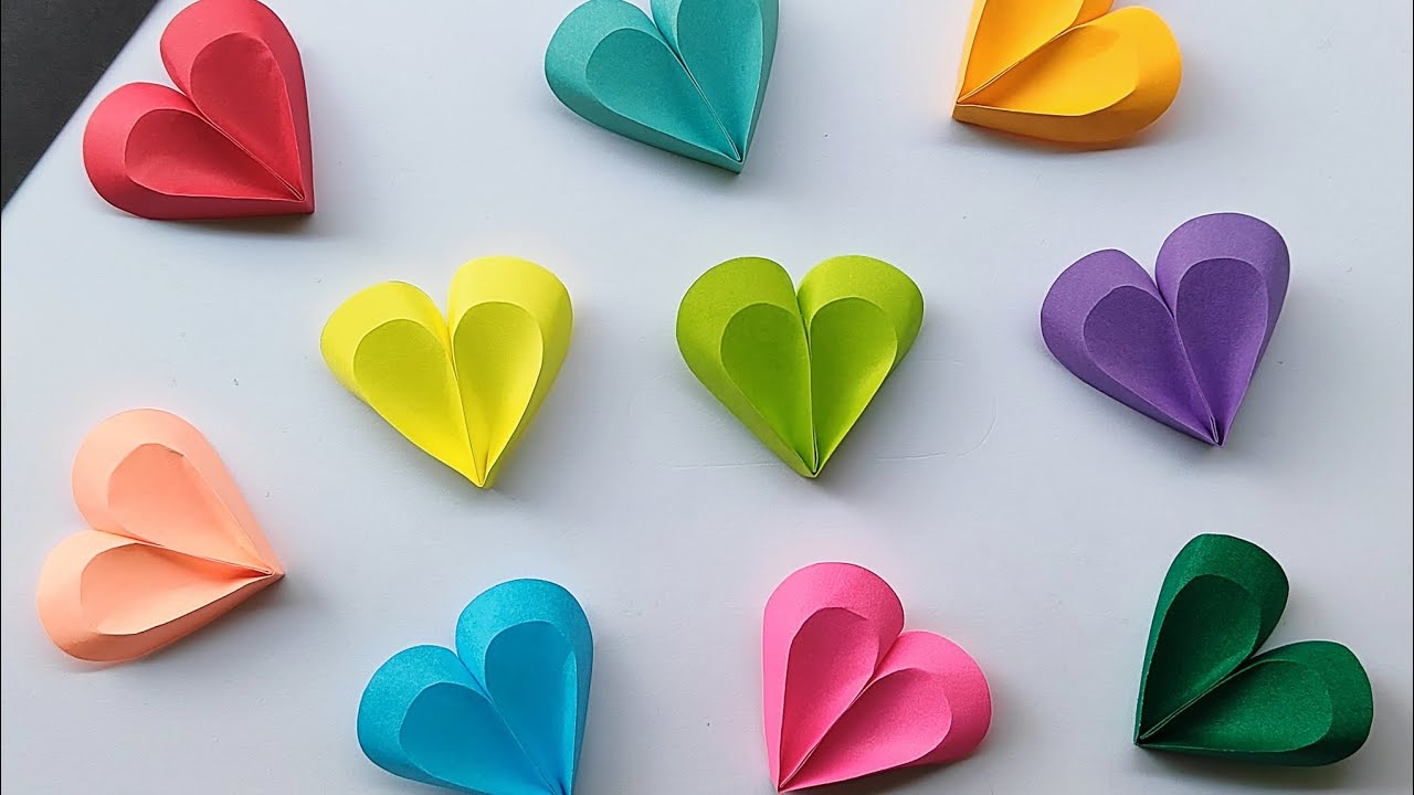 How To Make Quick And Easy Paper Heart 💜 ️💚💛 ll DIY Paper Heart Craft ...