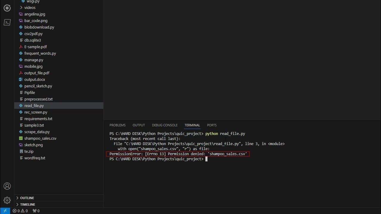 PermissionError: [Errno 13] Permission denied: 'shampoo_sales.csv' - Python - YouTube