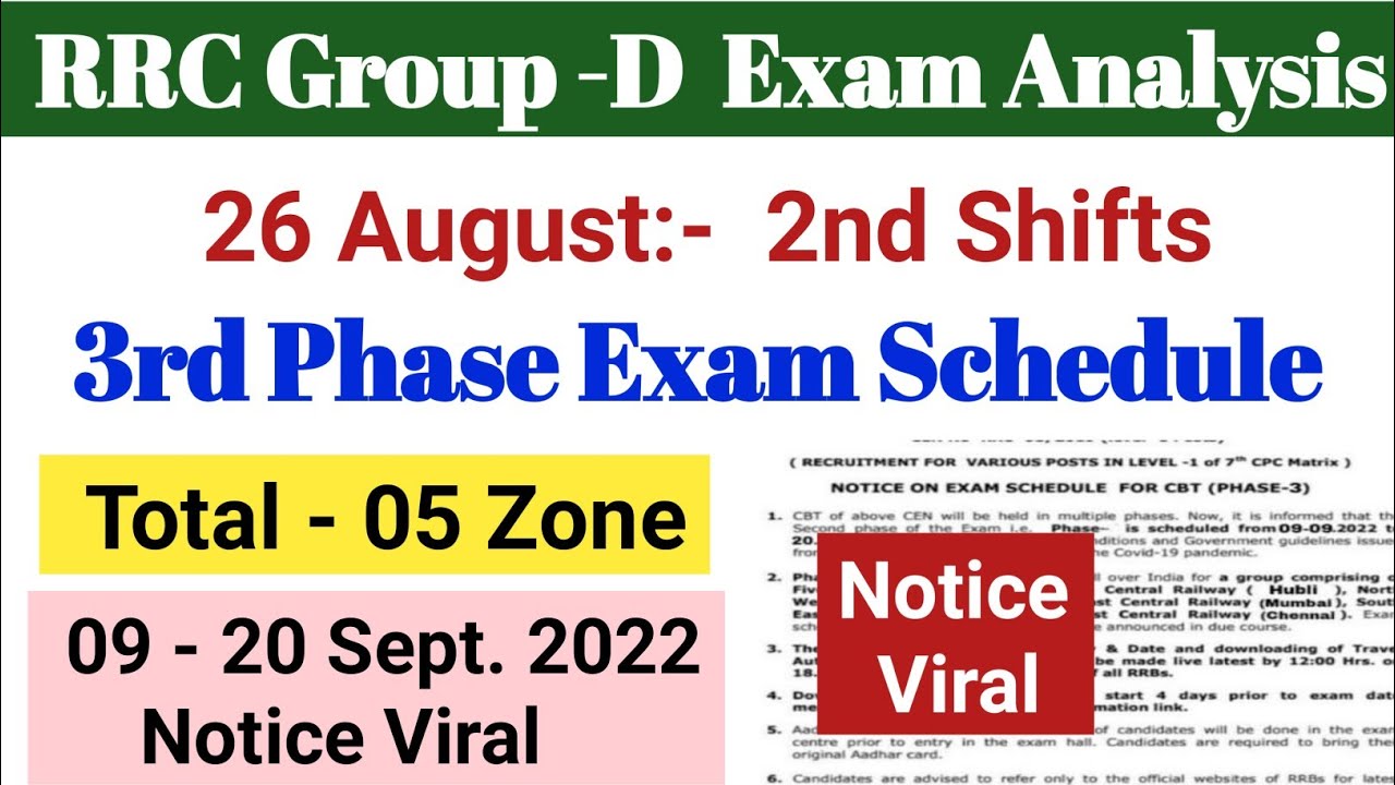 3rd Phase Exam Schedule || Notice Viral||Group -D Exam Analysis ...