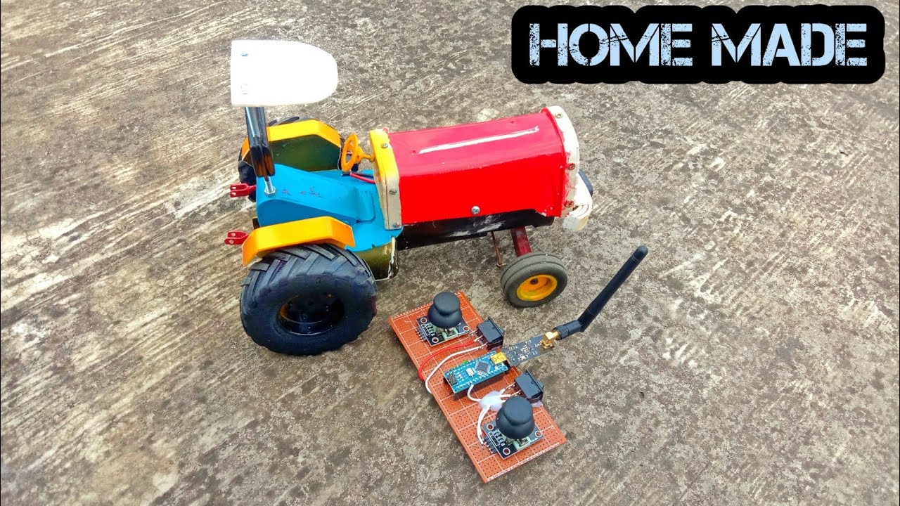 RC tractor with transmitter and receiver at homemade - YouTube