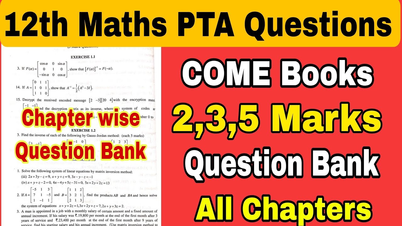 12th Maths PTA Question Bank|12th Maths Public Exam Important Question ...