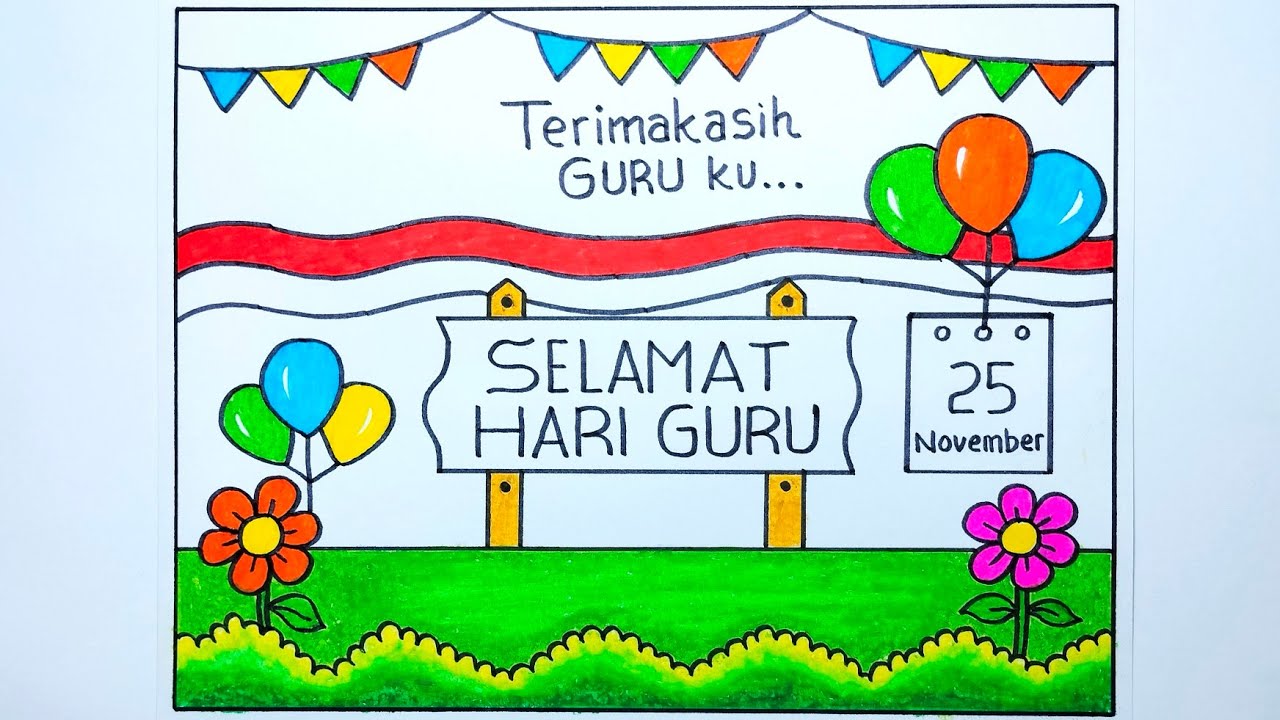 Cara membuat poster hari guru mudah dan simple - Poster hari guru - YouTube