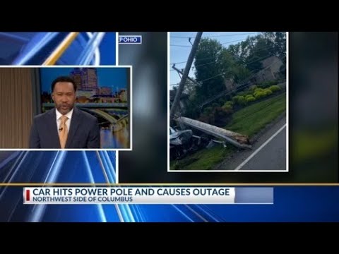 Car hits power pole and causes outage - YouTube