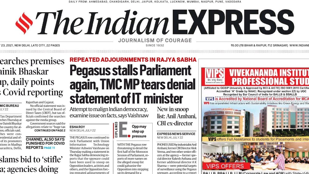 23rd July, 2021. THE INDIAN EXPRESS NEWSPAPER ANALYSIS PRESENTED BY ...