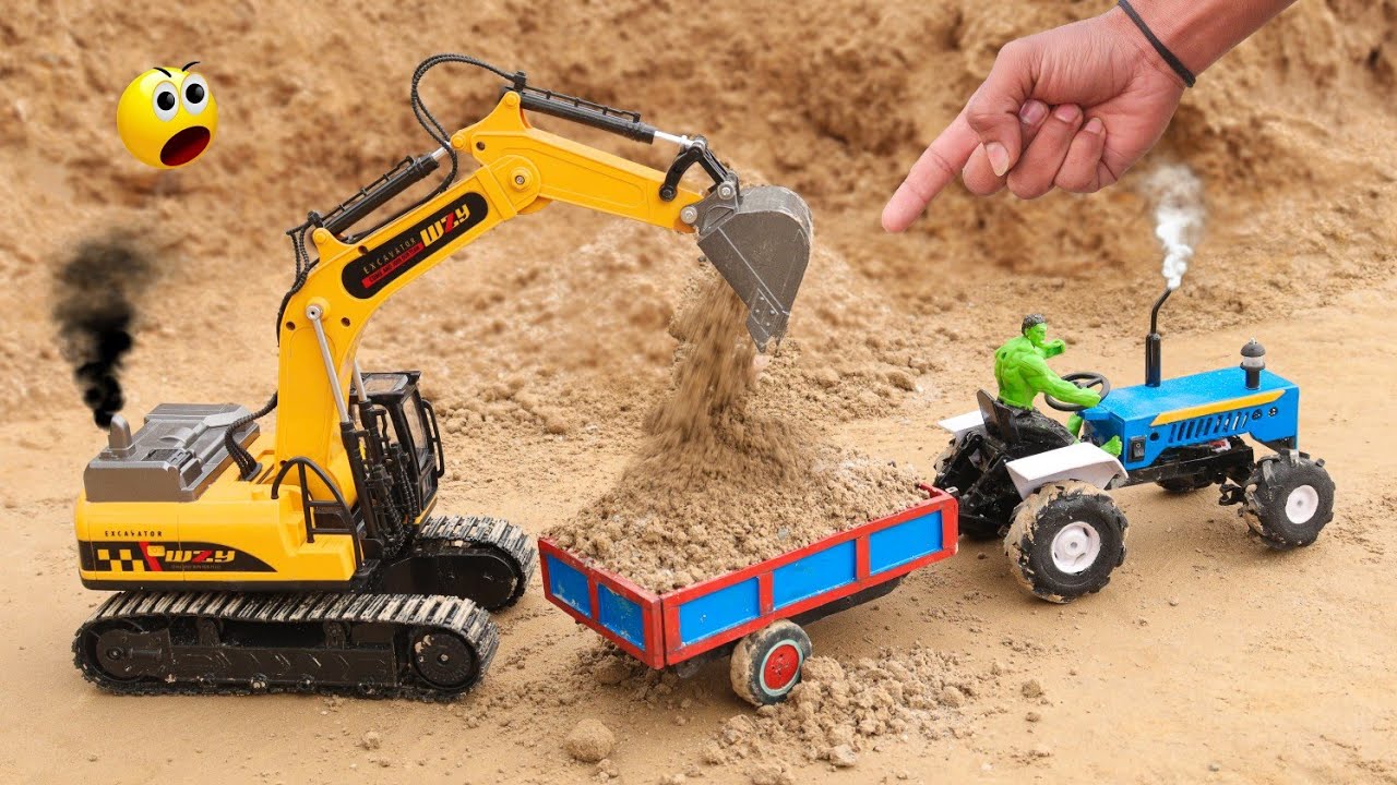 diy tractor mini bulldozer loading full trolly soil | Construction ...