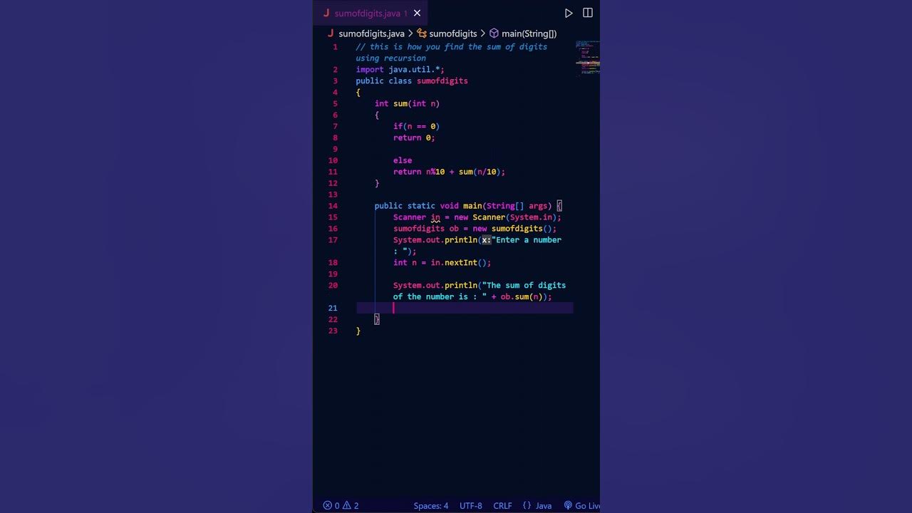 Recursion Sum Of Digits Java Speed Code Codingtutorials