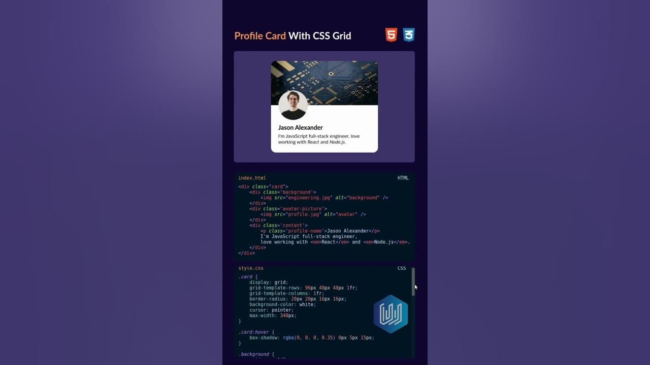 Css Grid Profile Card Tutorial 👨‍💻 Shorts Css Csstutorial Css3 Youtube